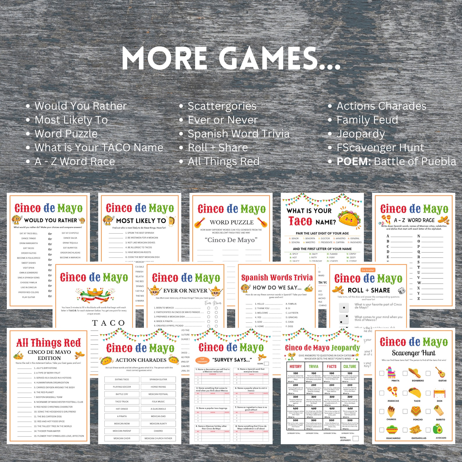Cinco De Mayo Games Bundle, 35 Game SUPER Bundle, Cinco De Mayo Party ...