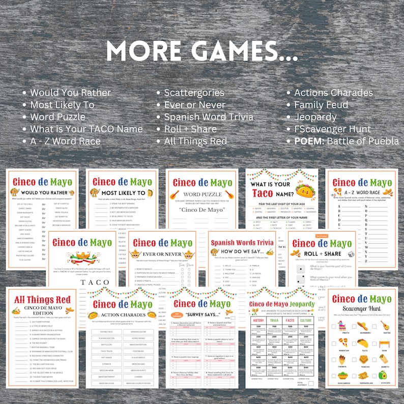 Cinco De Mayo Games Bundle, 35 Game SUPER Bundle, Cinco De Mayo Party ...