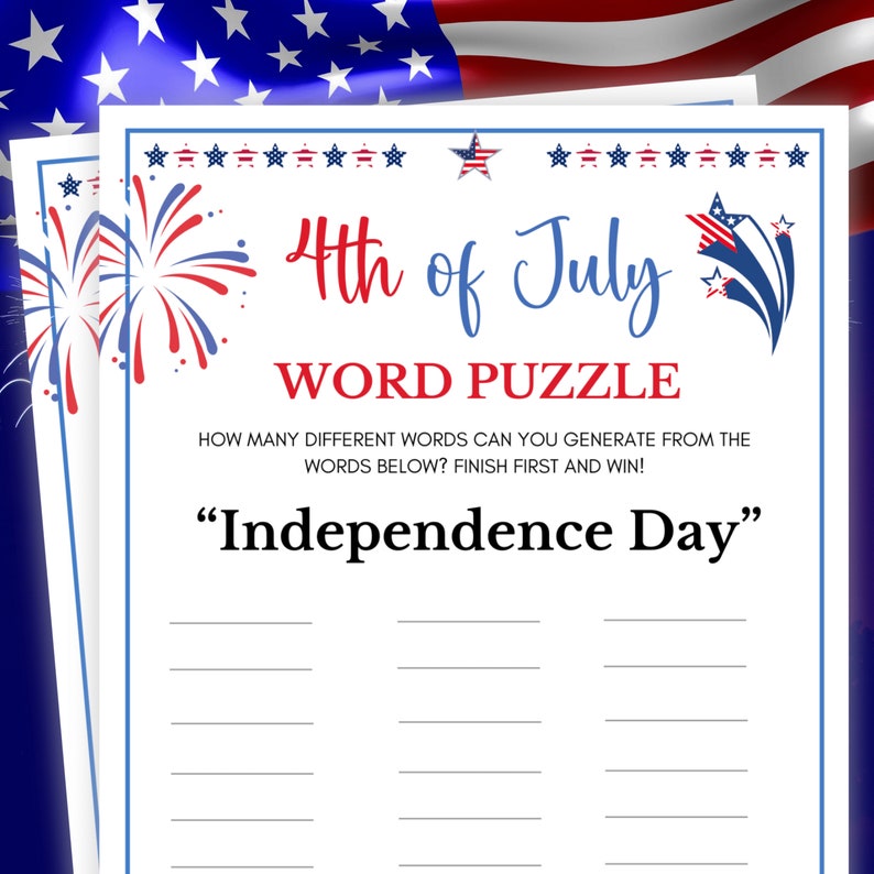 4th of July Games, Word Puzzle, 4th of July Party Games, Independence ...
