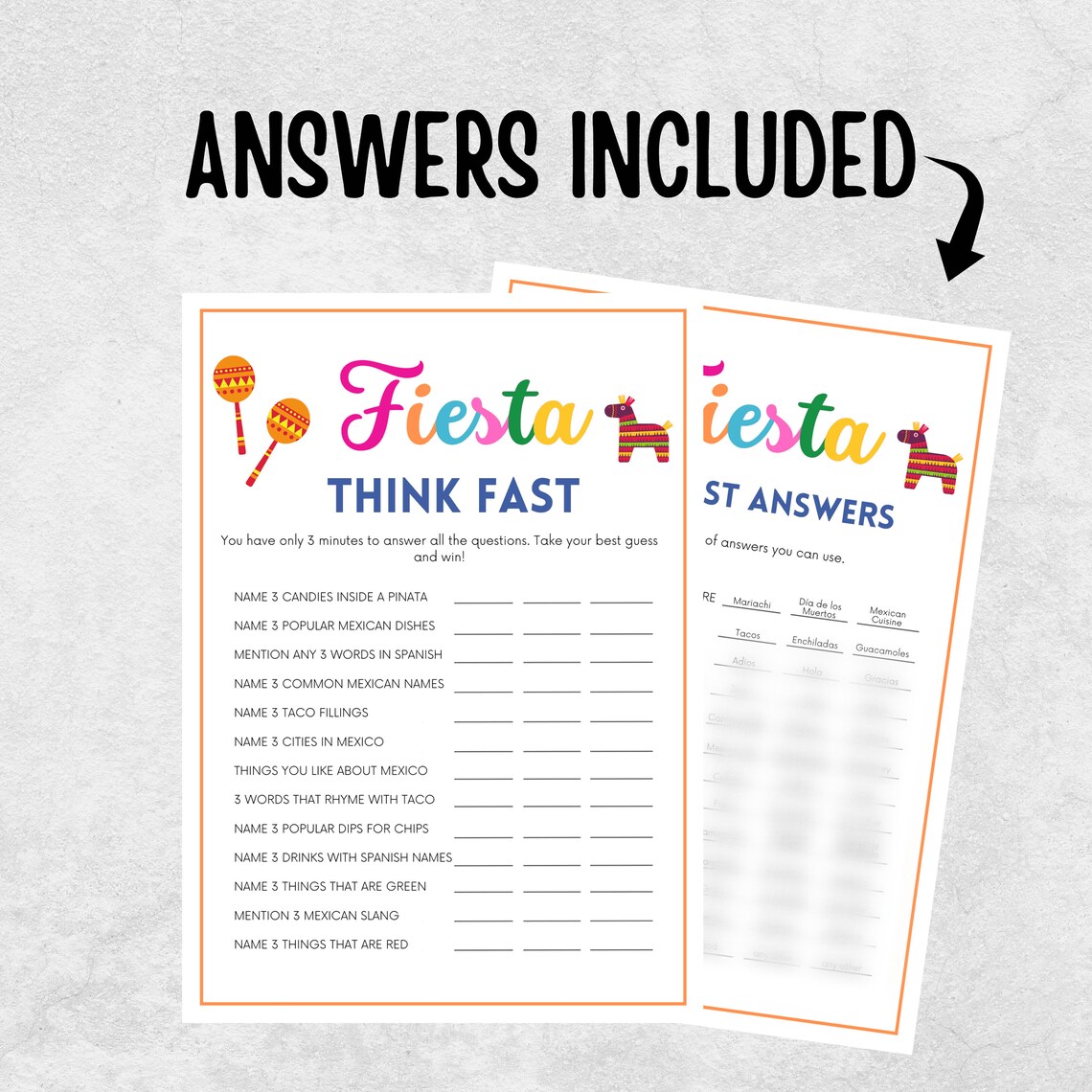 Fiesta Party Games, Think Fast Trivia, Fiesta Party Games for Birthday ...