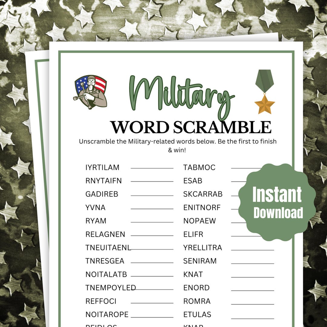 Military Word Scramble, Fun US Military Games, Party Games for Soldiers ...