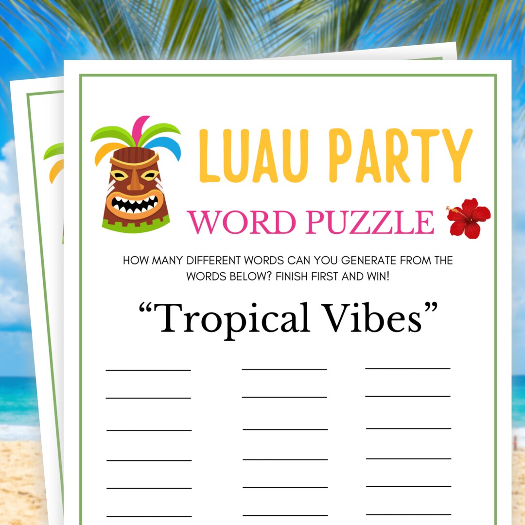 Luau Games, Word Puzzle, Luau Party Games, Aloha Party Games, Hawaiian ...