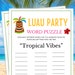 Luau Games, Word Puzzle, Luau Party Games, Aloha Party Games, Hawaiian ...