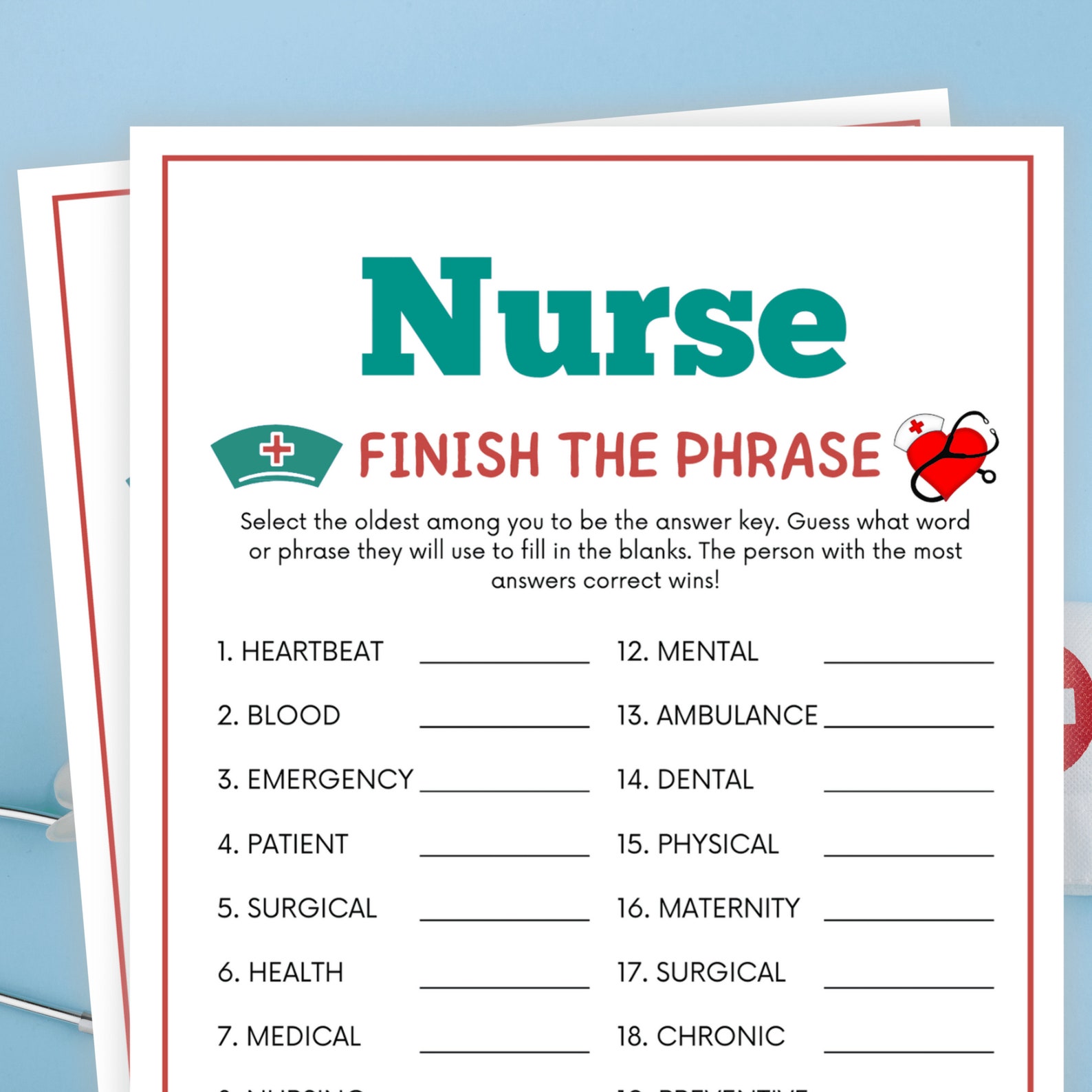 Nurse Games, Finish the Nurse Phrase, Trivia Game, Nurse Party Games ...