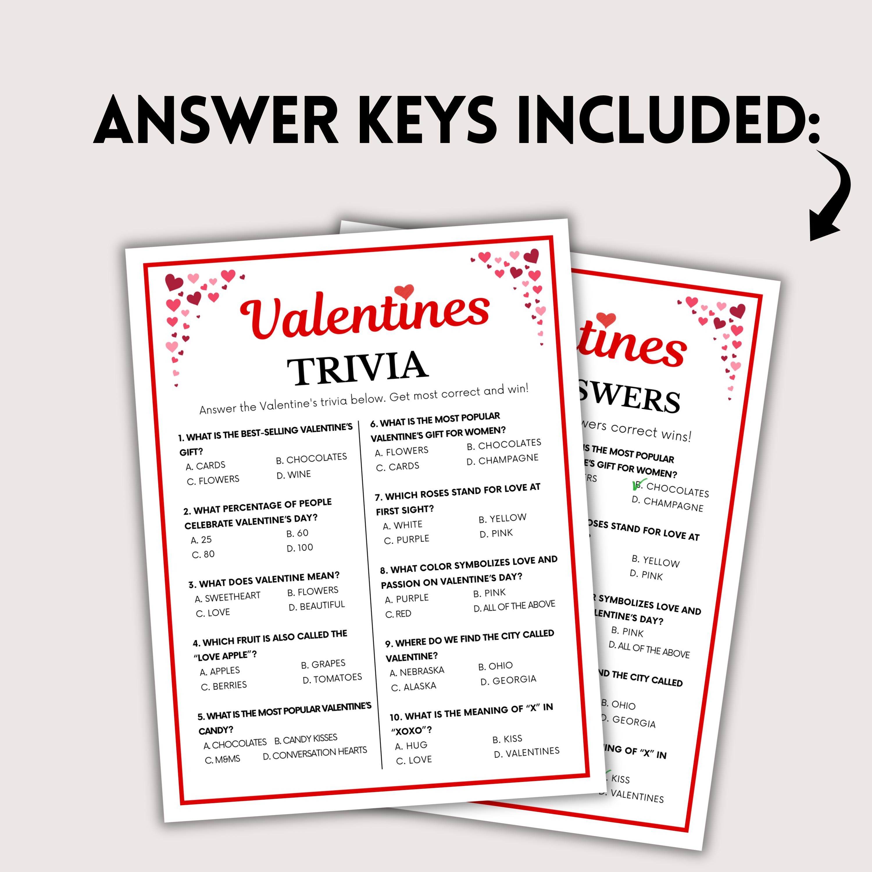 Valentines Day Trivia Bundle Game, Fun Valentines Day Games, Printable ...