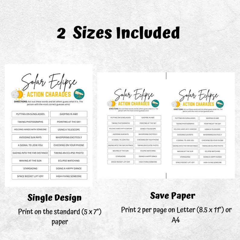 Solar Eclipse Action Charades, Eclipse Games for Kids and Adults, Solar ...