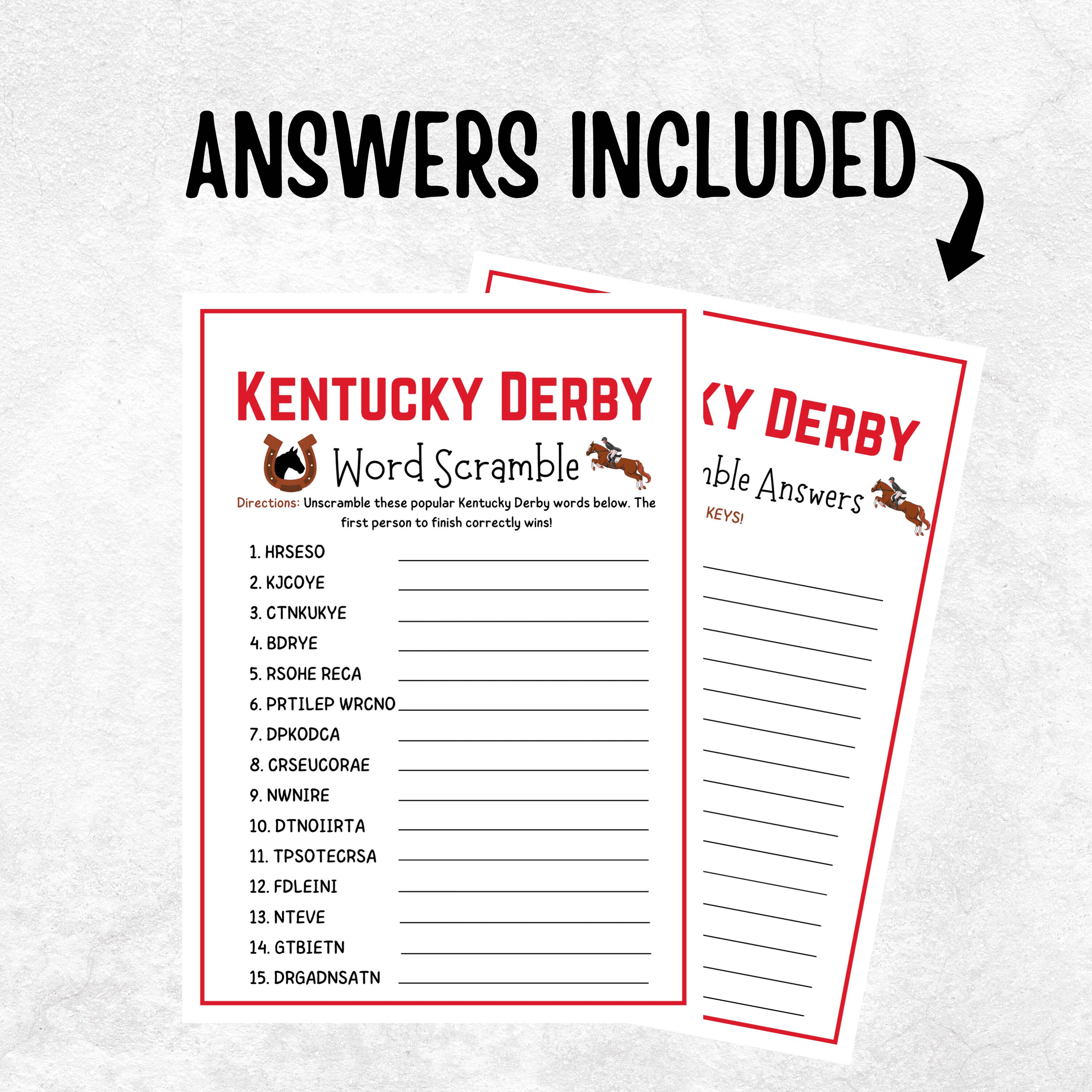 Kentucky Derby Games, Kentucky Derby Word Scramble, Kentucky Derby ...