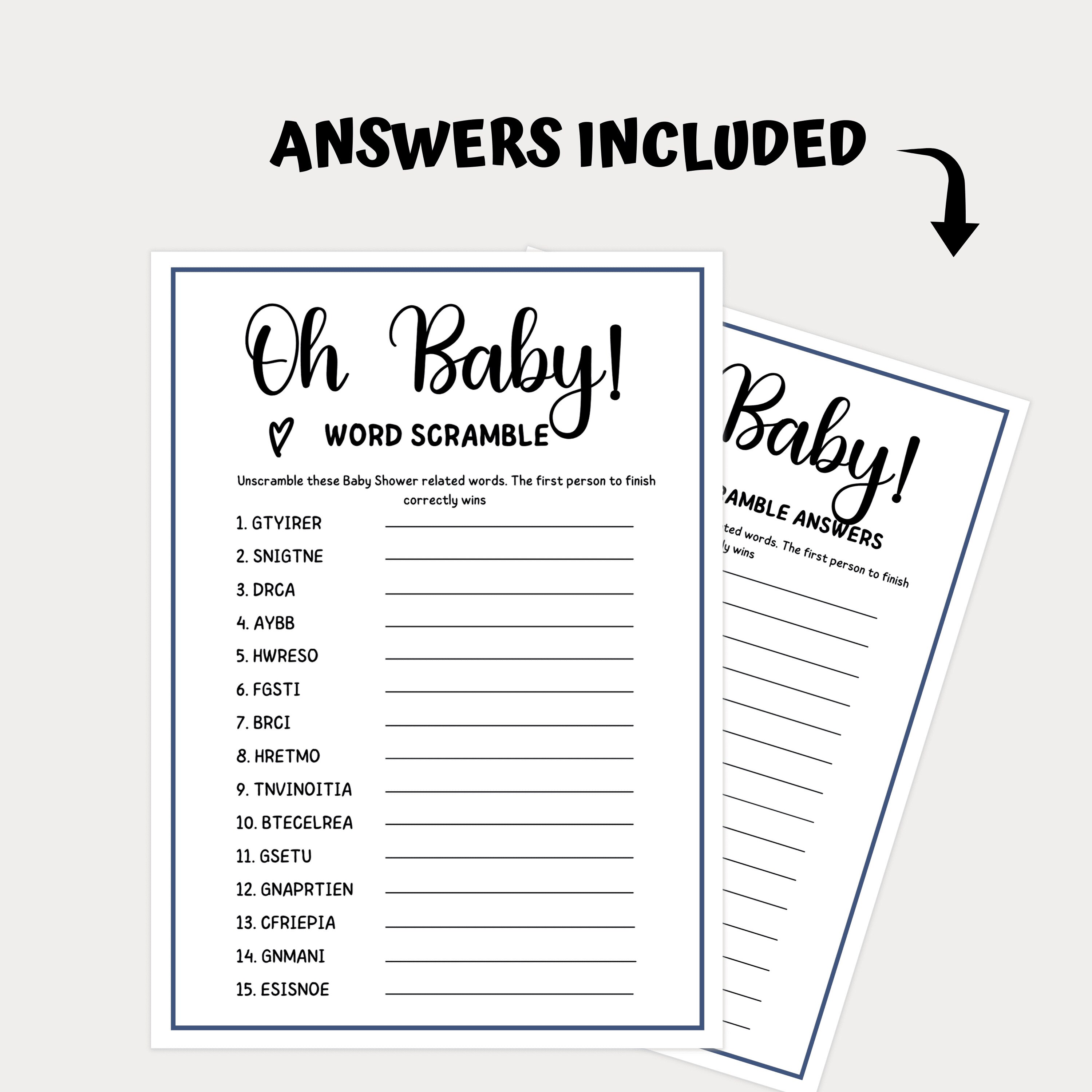 Baby Shower Games, Word Scramble, Gender Reveal Games, Oh Baby Party ...