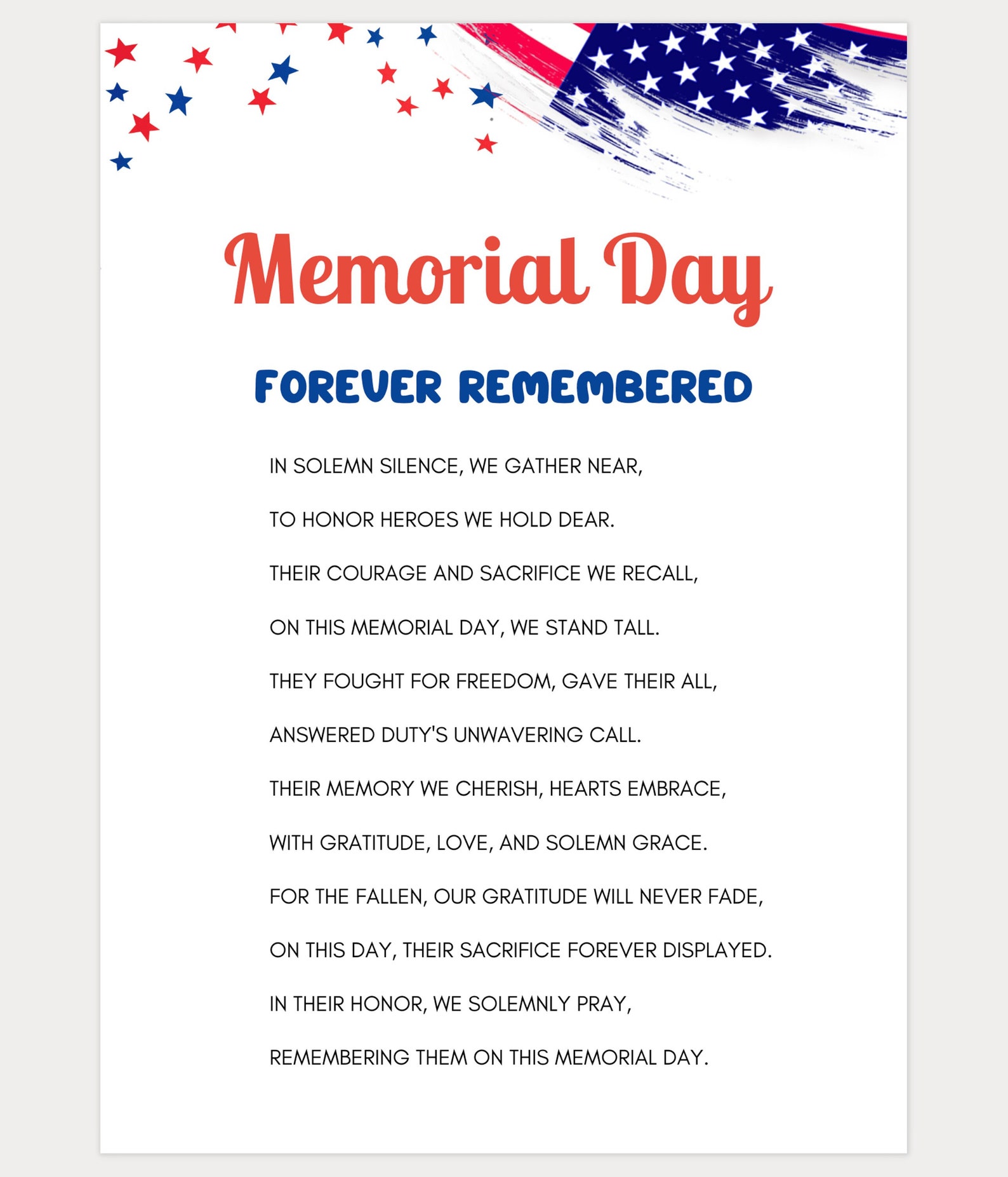 Memorial Day Poem, Memorial Day Games, Memorial Day Party Games ...