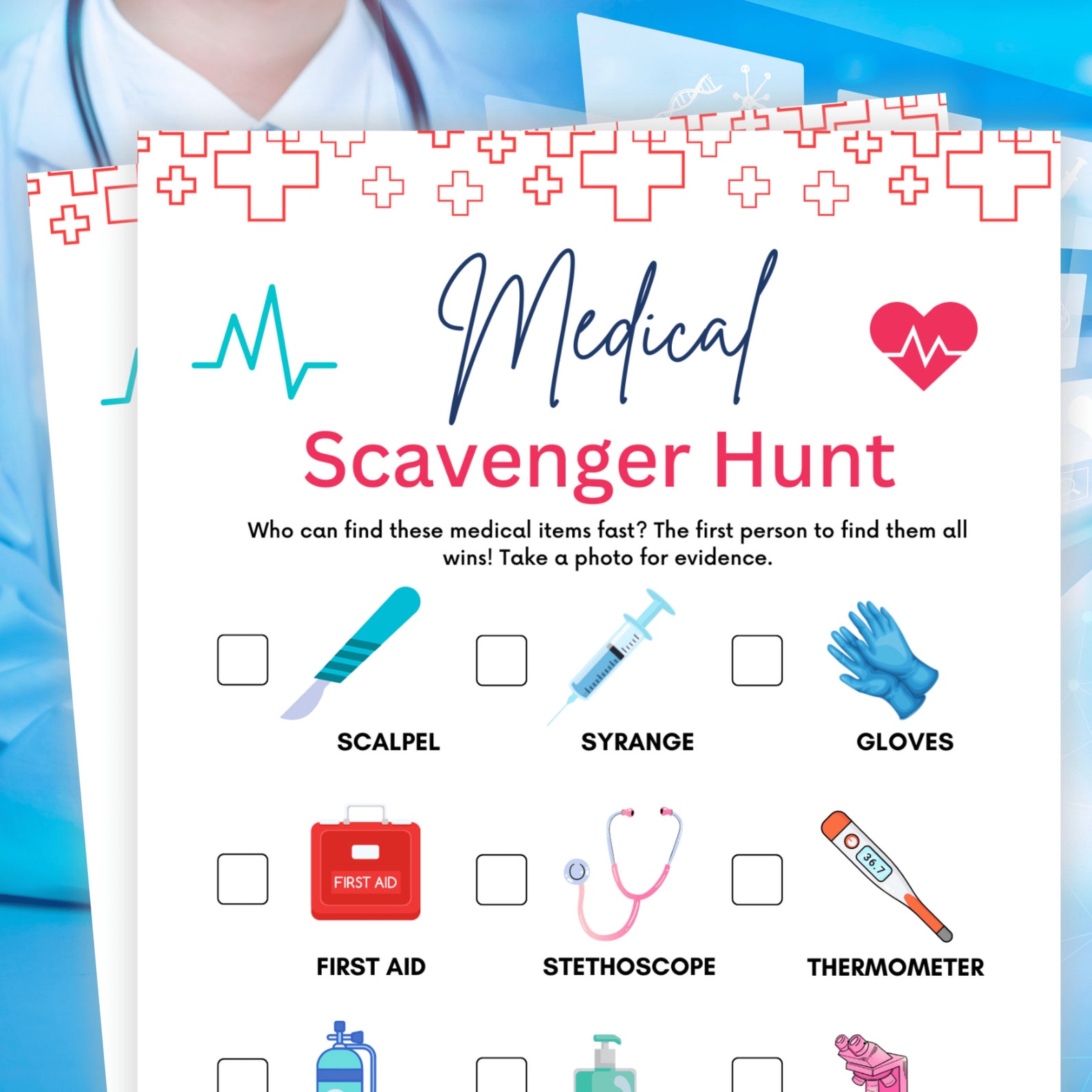 Medical Games, Scavenger Hunt Pictionary, Medical Party Games for ...