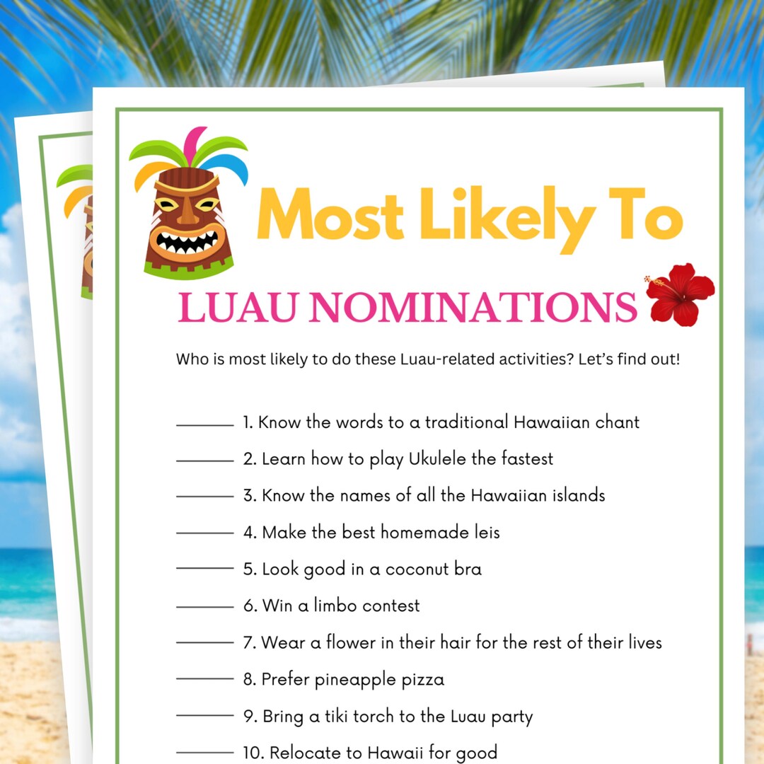 Luau Party Games, Most Likely To, Luau Games, Aloha Party Games ...