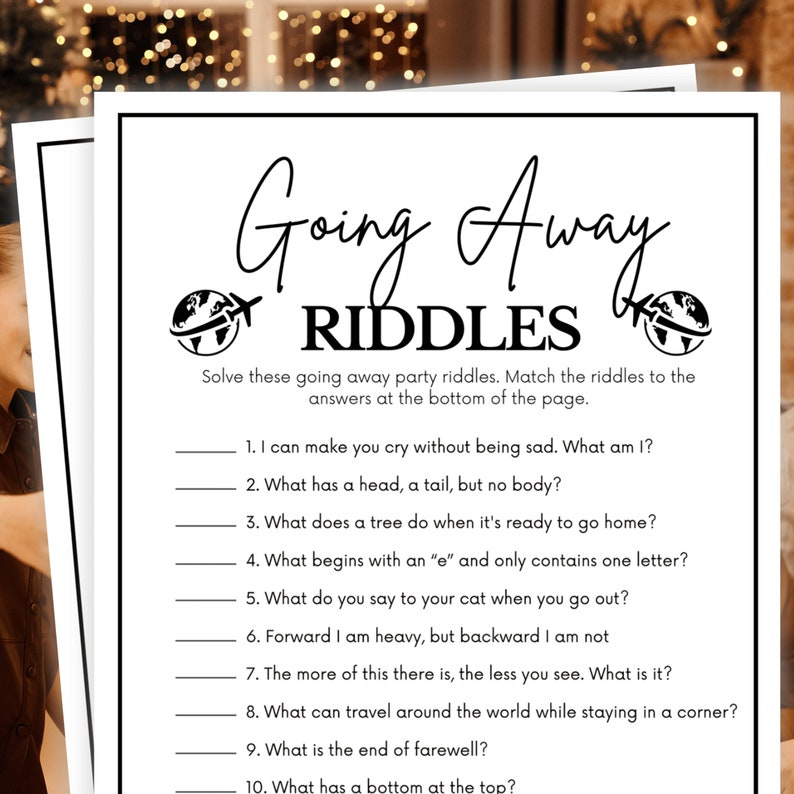 Going Away Party Riddles, Going Away Party Games, Going Away Games ...
