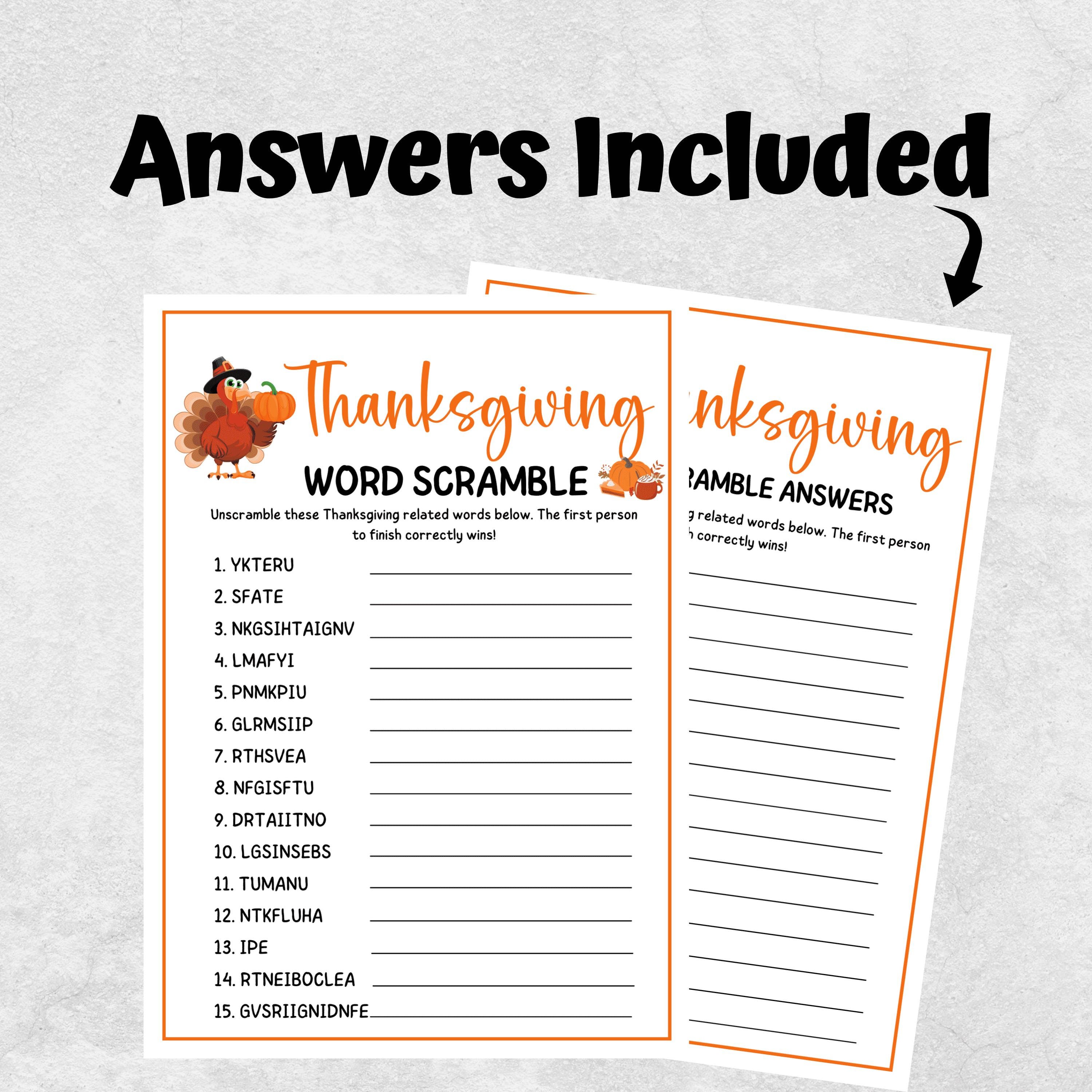 Thanksgiving Games, Word Scramble, Friendsgiving Games, Thanksgiving ...
