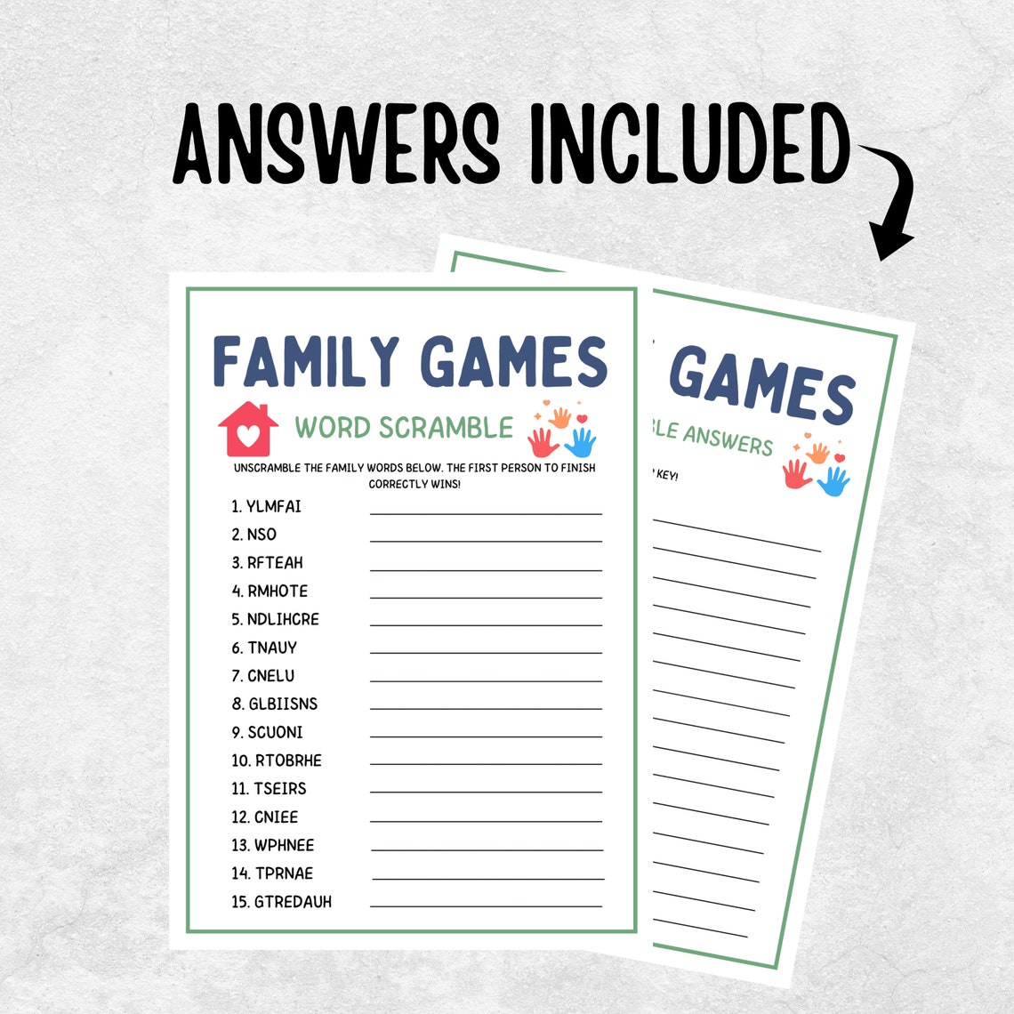Family Games, Family Word Scramble, Family Party Games, Printable ...