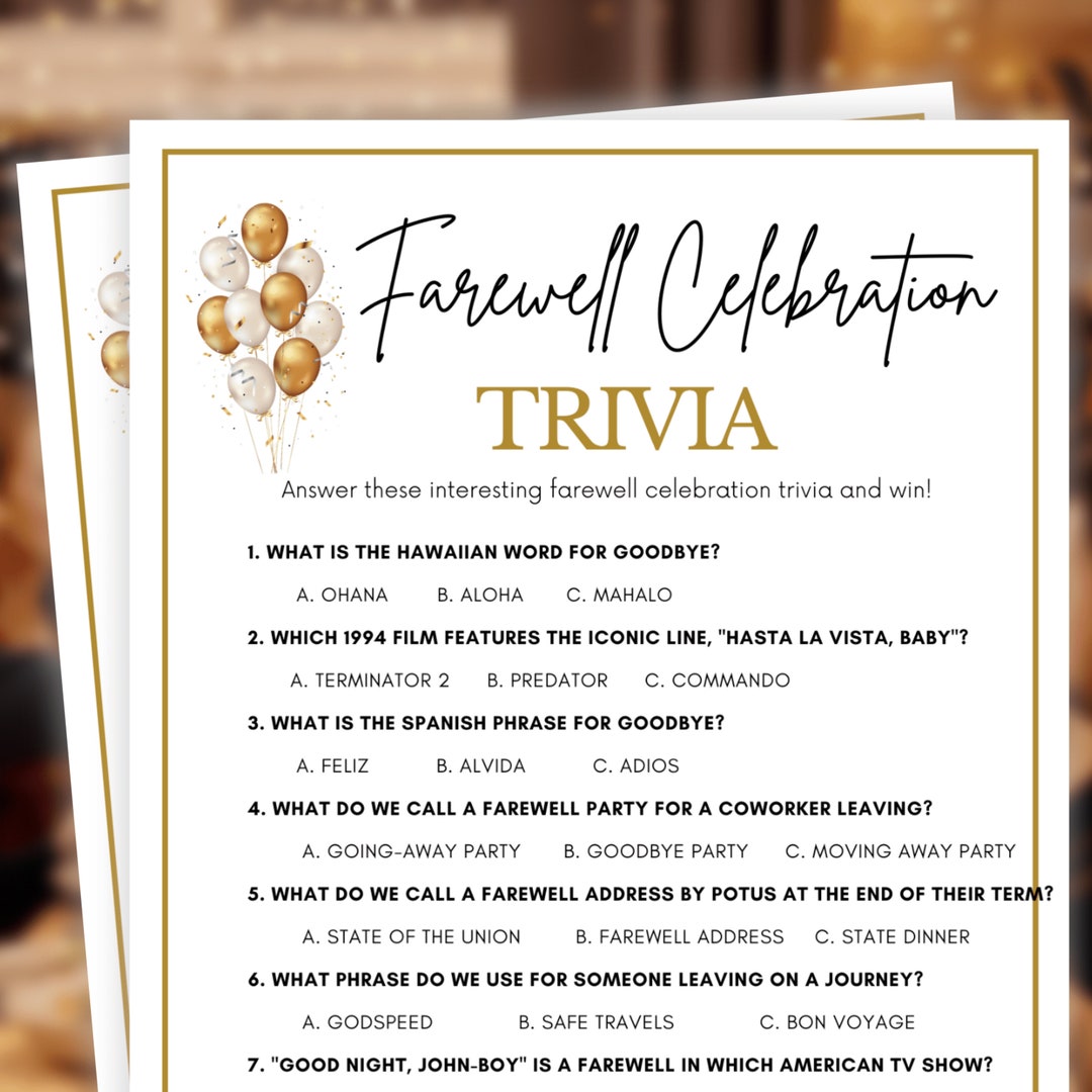 Farewell Party Trivia, Farewell Trivia, Farewell Party Games for Kids ...