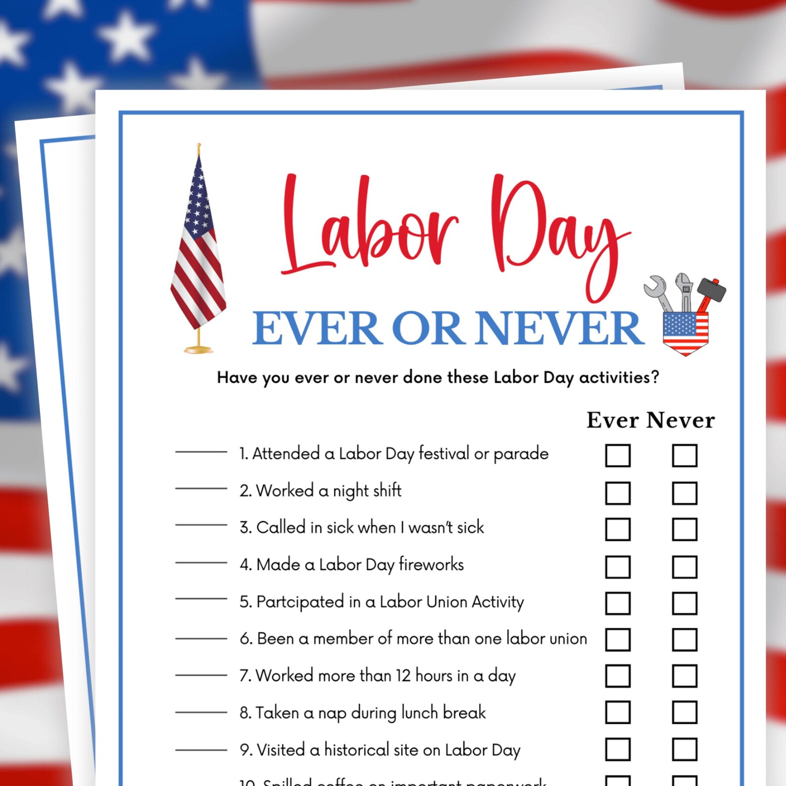 Labor Day Games, Ever or Never, Labor Day Party Games, Patriotic Games ...