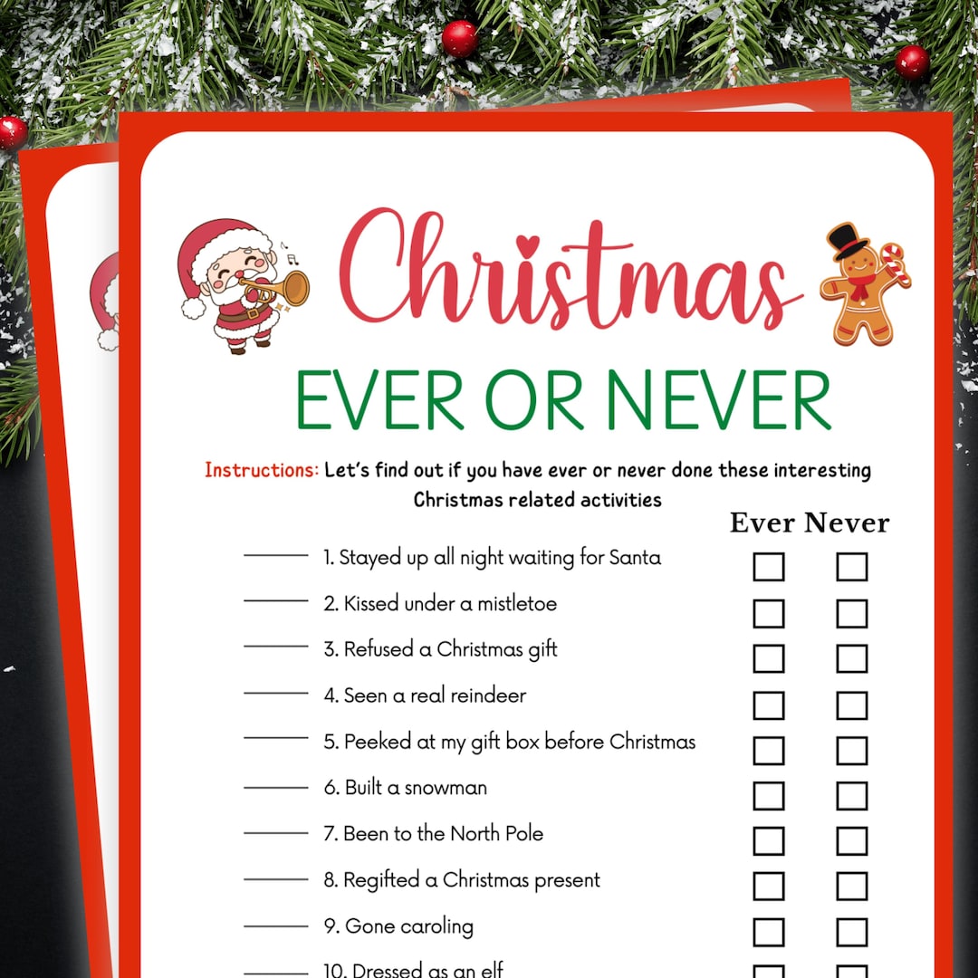 Christmas Games, Never Have I Ever, Printable Christmas Party Game ...