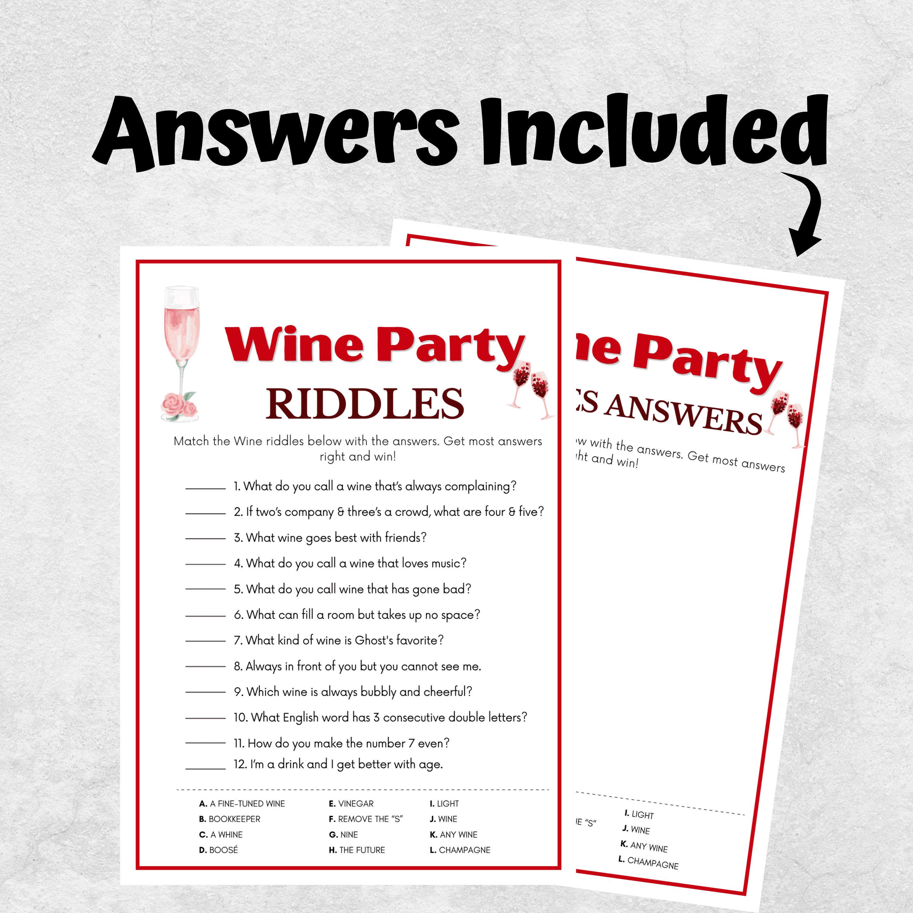 Wine Party Riddles, Wine Party Games, Wine Games, Wine Tasting Games ...