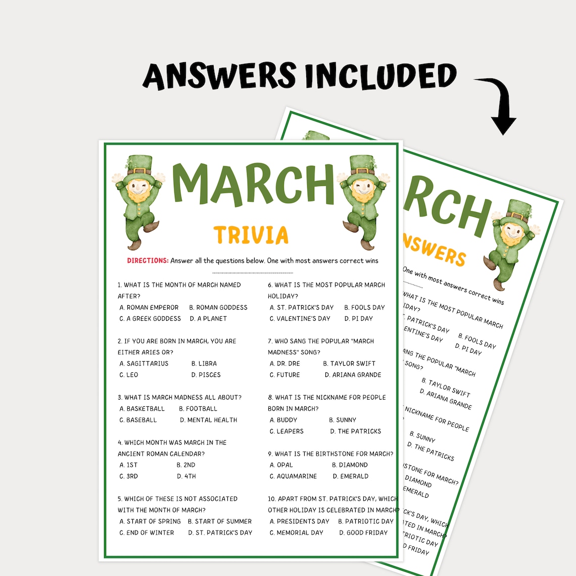 March Games, March Trivia, March Party Games, March Birthday Games ...