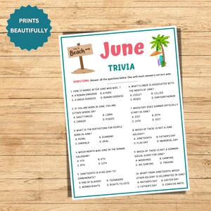 June Trivia, June Games, June Party Games, June Games for Kids, June ...