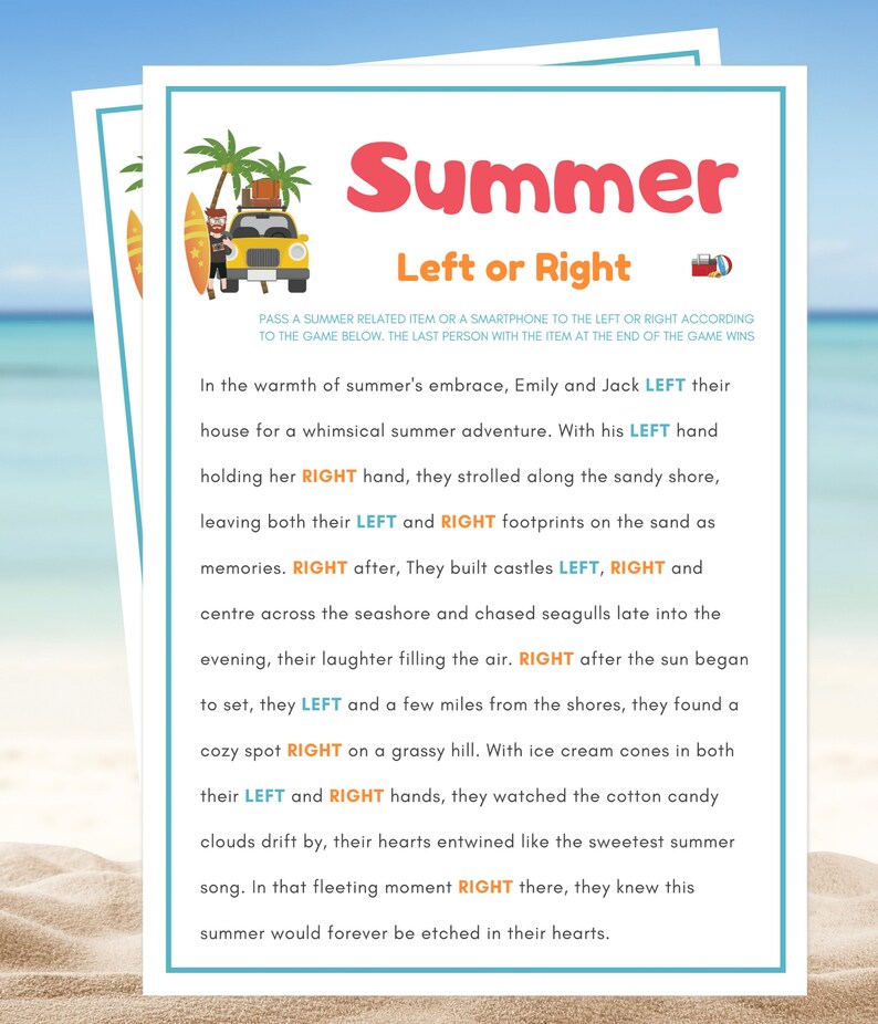 Summer Games, Summer Left or Right Game, Summertime Games, Summer Party ...
