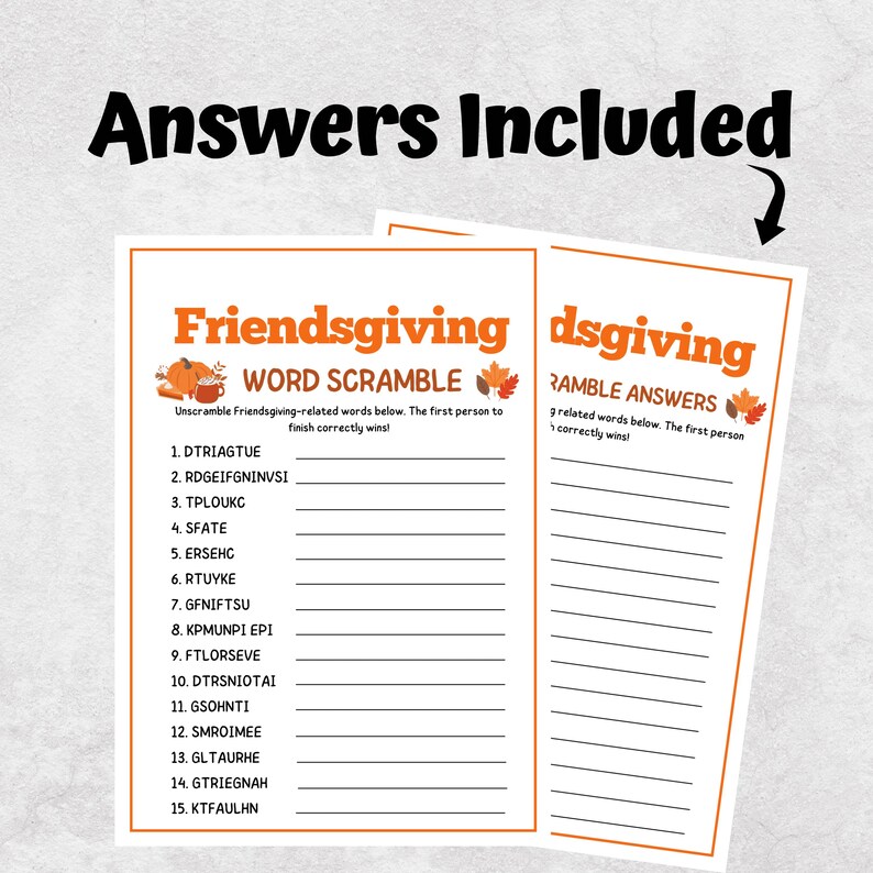 Friendsgiving Games, Word Scramble, Friendsgiving Party Games ...