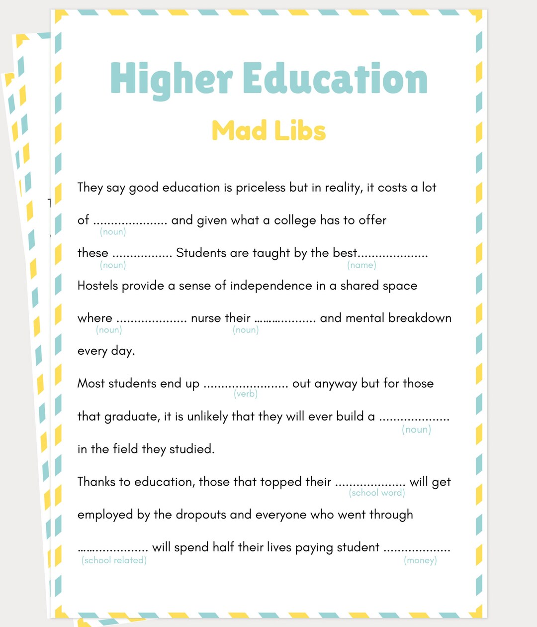 Graduation Party Games, Mad Libs, Higher Education Mad Libs ...