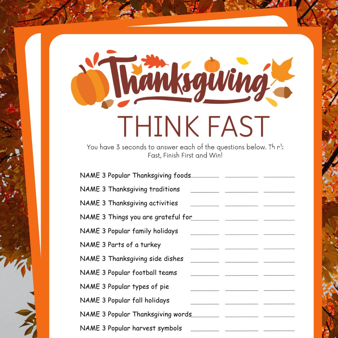Thanksgiving Think Fast Game, Printable Thanksgiving Games ...
