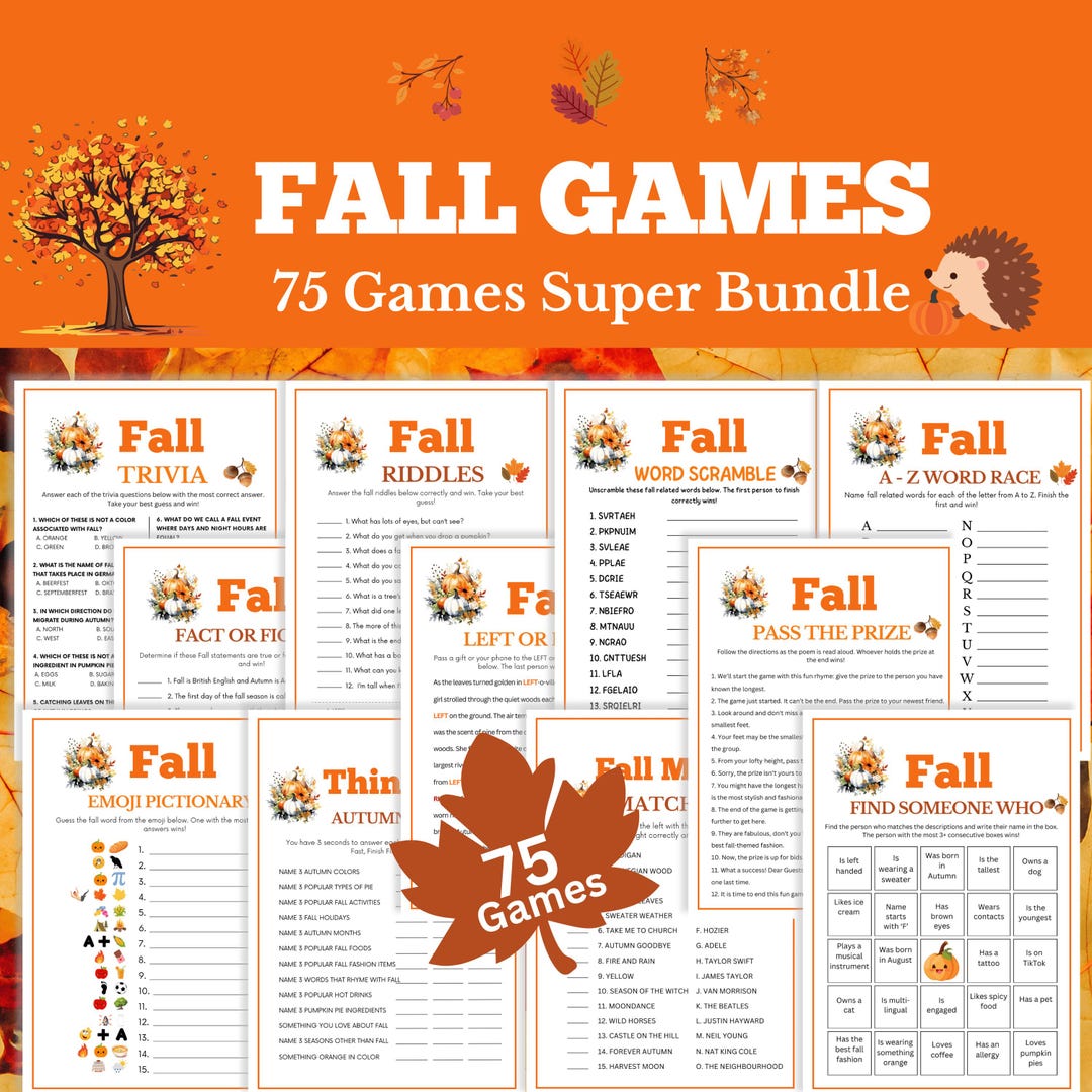 Fall Games Bundle, 75 Games SUPER Bundle, Fall Games for Kids & Adults ...
