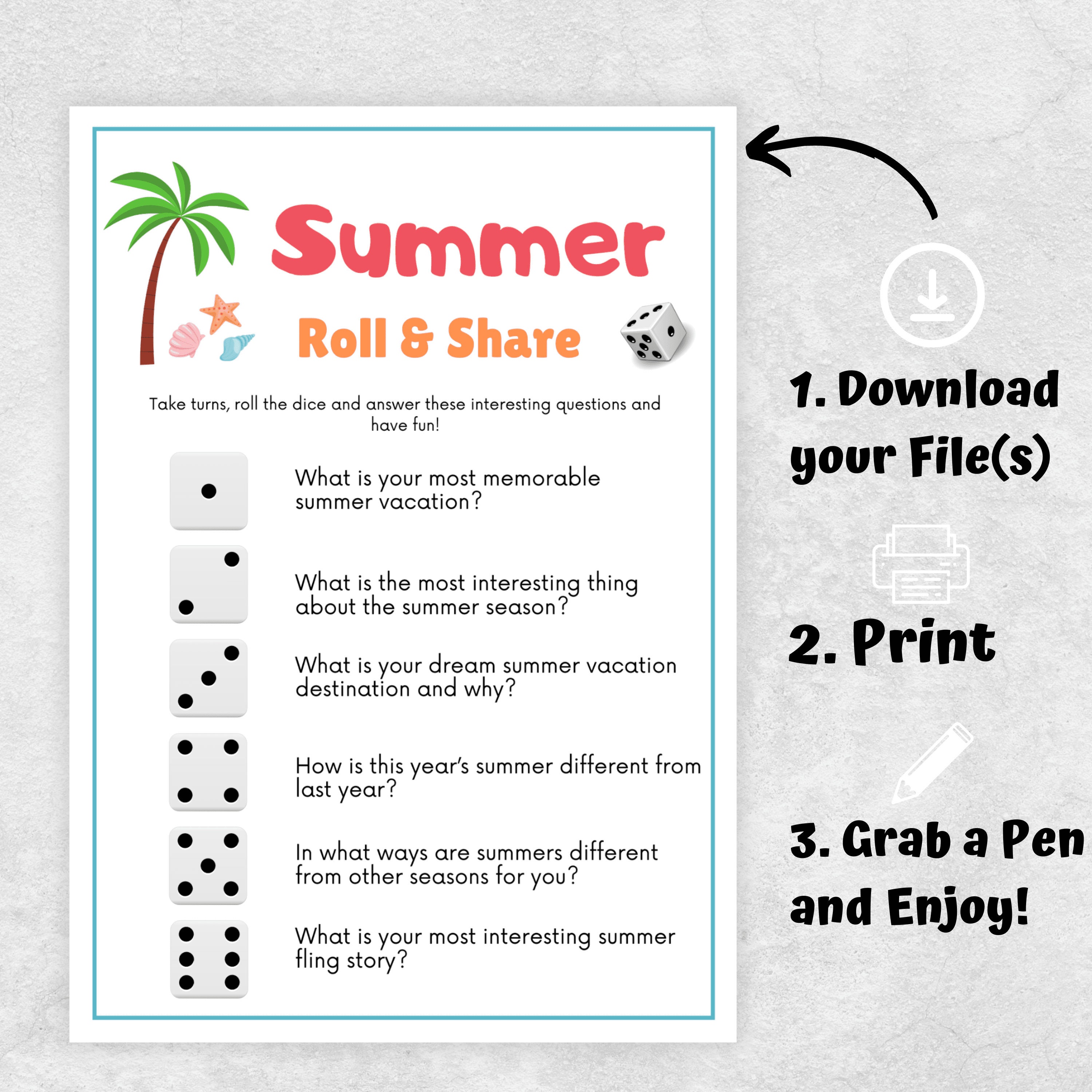 Summer Games, Dice, Summer Dice, Summer Party Games, Summer Birthday ...