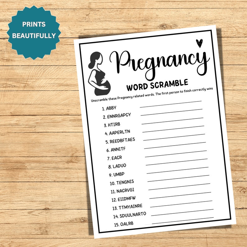 Pregnancy Word Scramble Minimalist Pregnancy Games Baby Shower Games ...