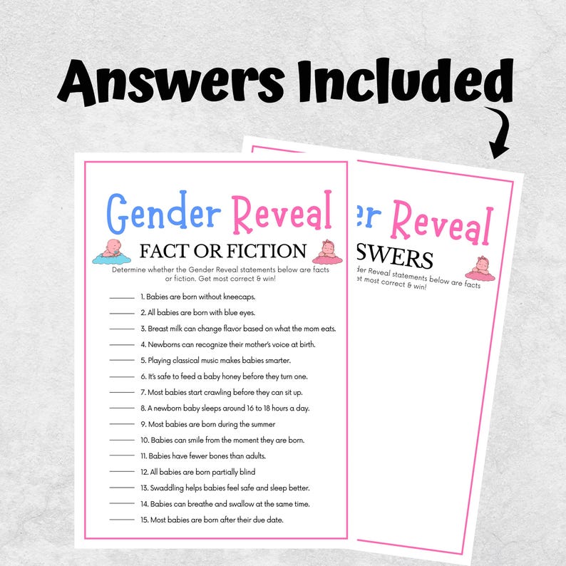 Gender Reveal Games, Fact or Fiction, Gender Reveal Trivia, Gender ...