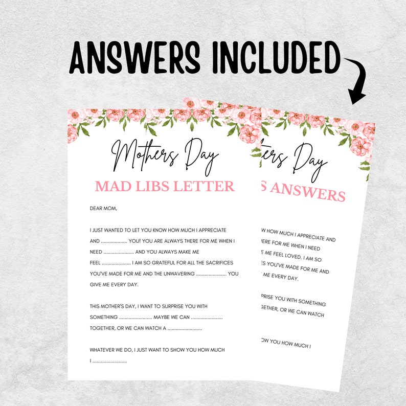 Mothers Day Games, Mad Libs Letter, Mothers Day Party Games for Kids ...