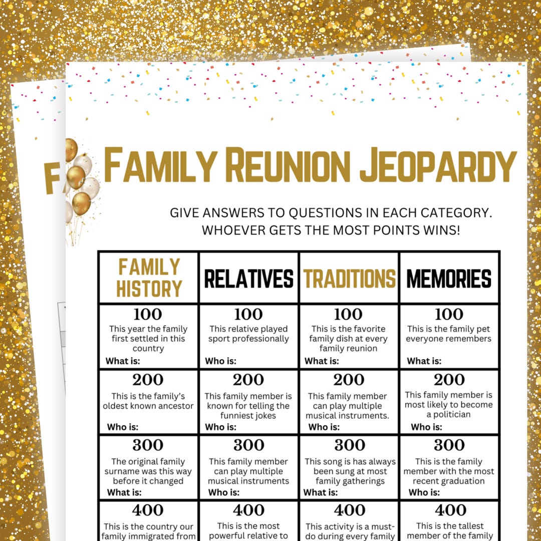 Family Reunion Games, Jeopardy, Family Party Games, Family Games Night ...