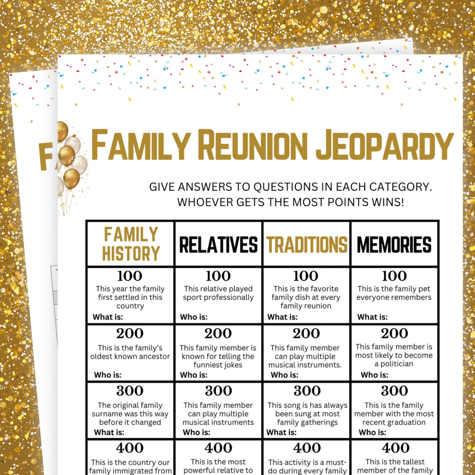 Family Reunion Games, Jeopardy, Family Party Games, Family Games Night ...