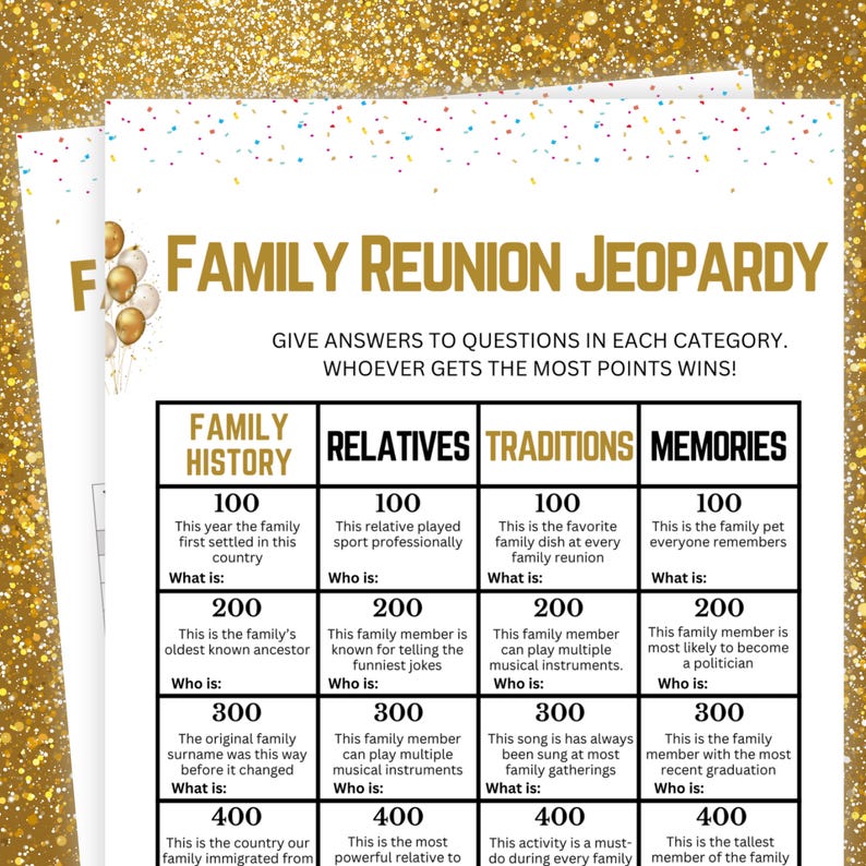 Family Reunion Games, Jeopardy, Family Party Games, Family Games Night ...