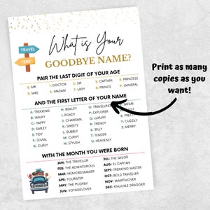 Going Away Party Games, What's Your Goodbye Name, Going Away Games ...