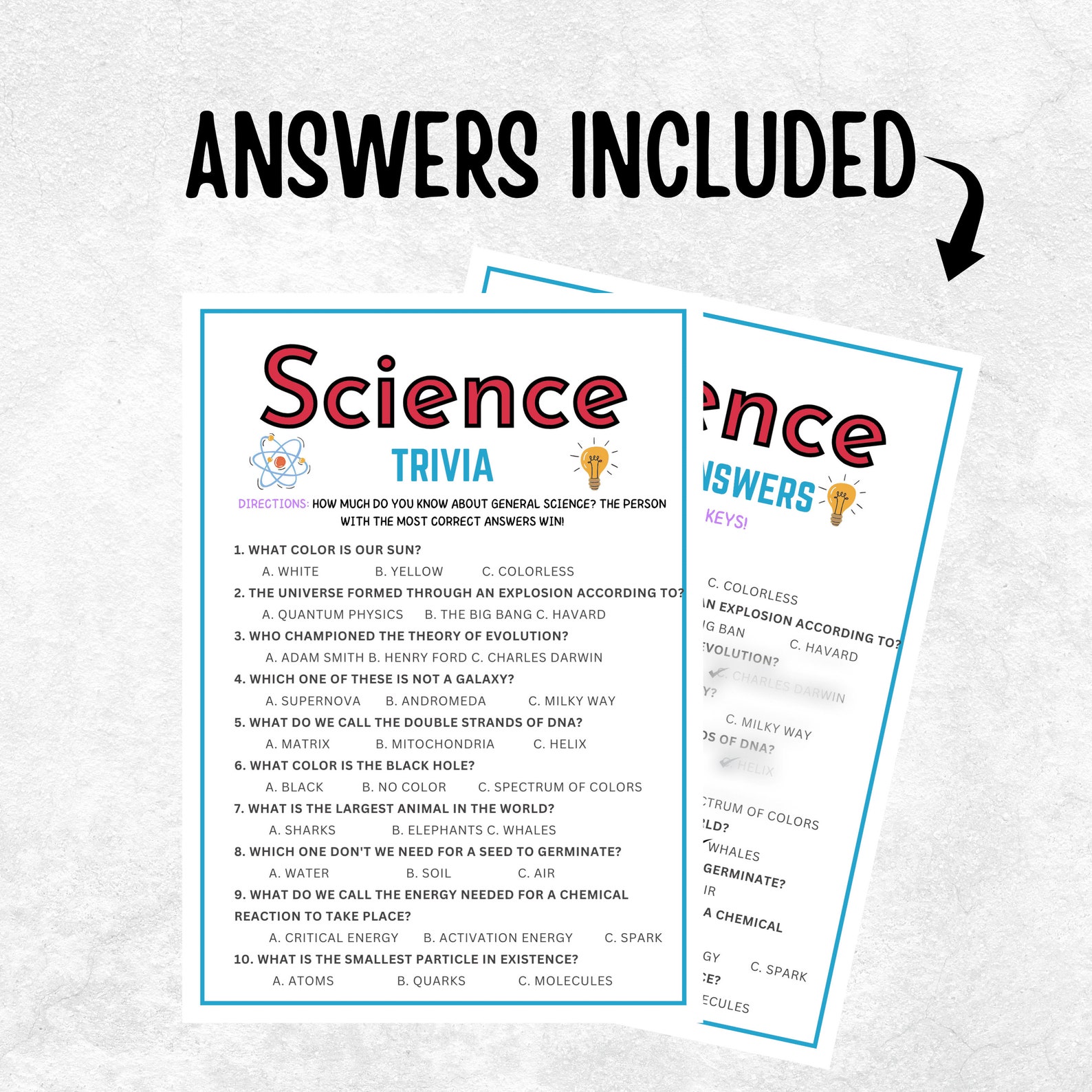 Science Trivia, Printable Science Games for Kids, Classroom Games ...
