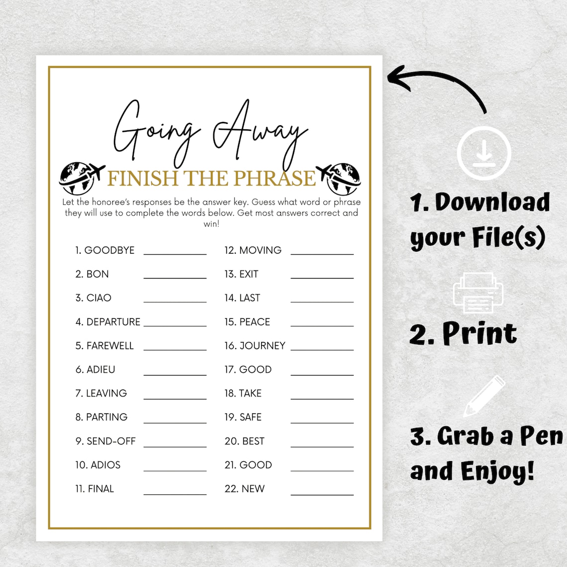 Going Away Party Games, Finish the Phrase, Going Away Games, Farewell ...