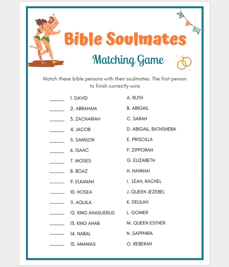 Bible Games, Bible Soulmates, Printable Bible Games, Bible Games for ...