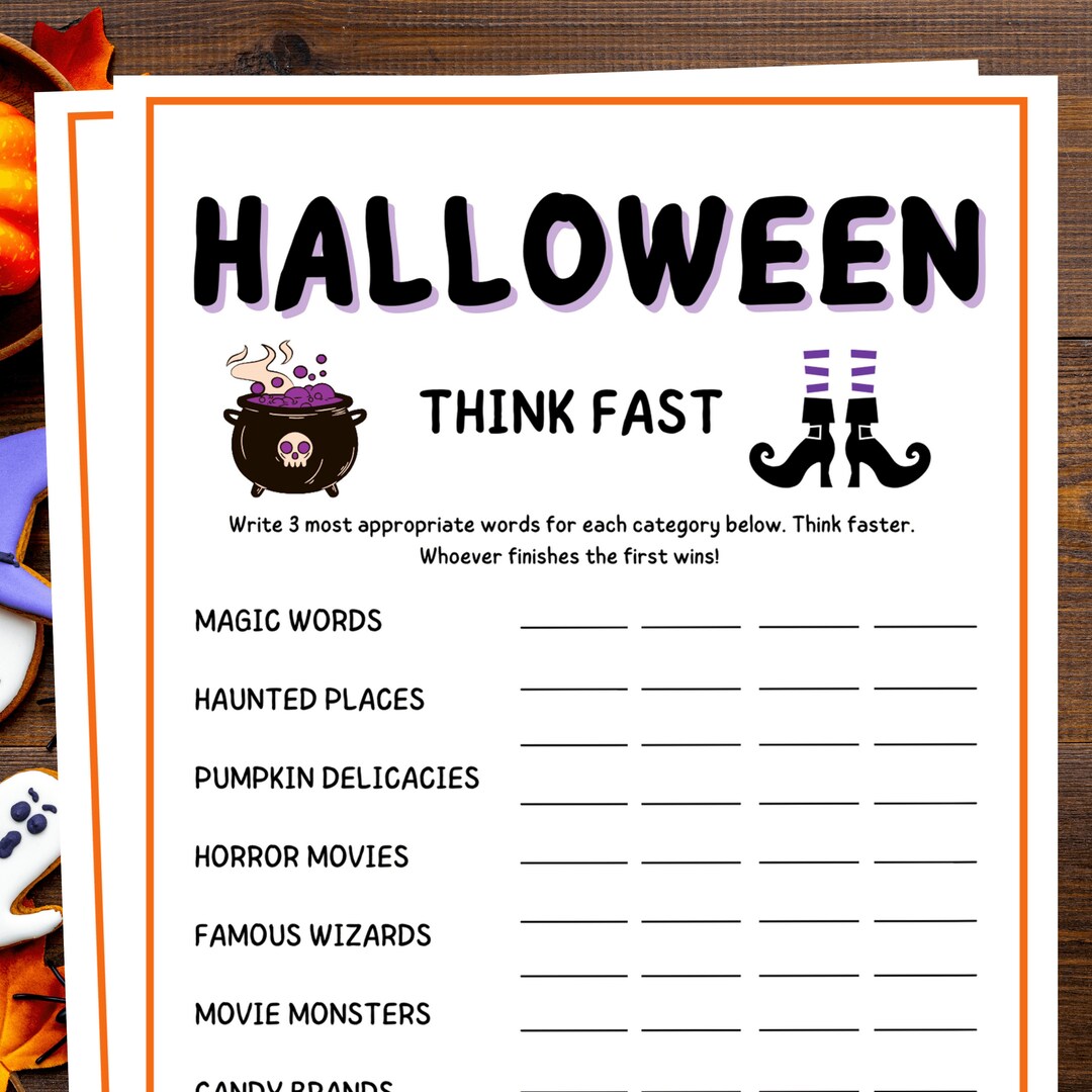 Halloween Games Printable Think Fast Halloween Party Games for Kids and ...