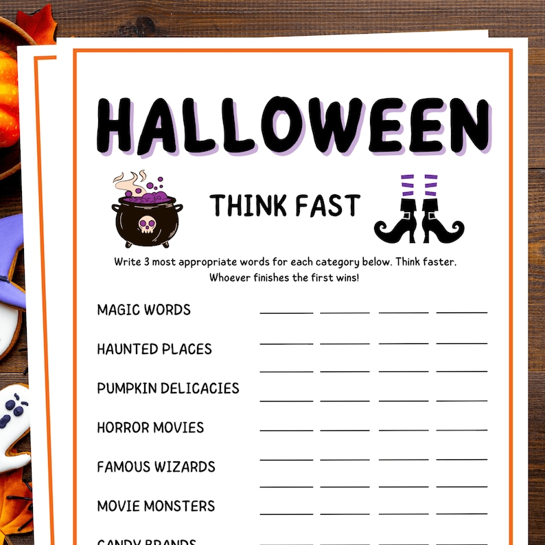 Halloween Games Printable Think Fast Halloween Party Games for Kids and ...