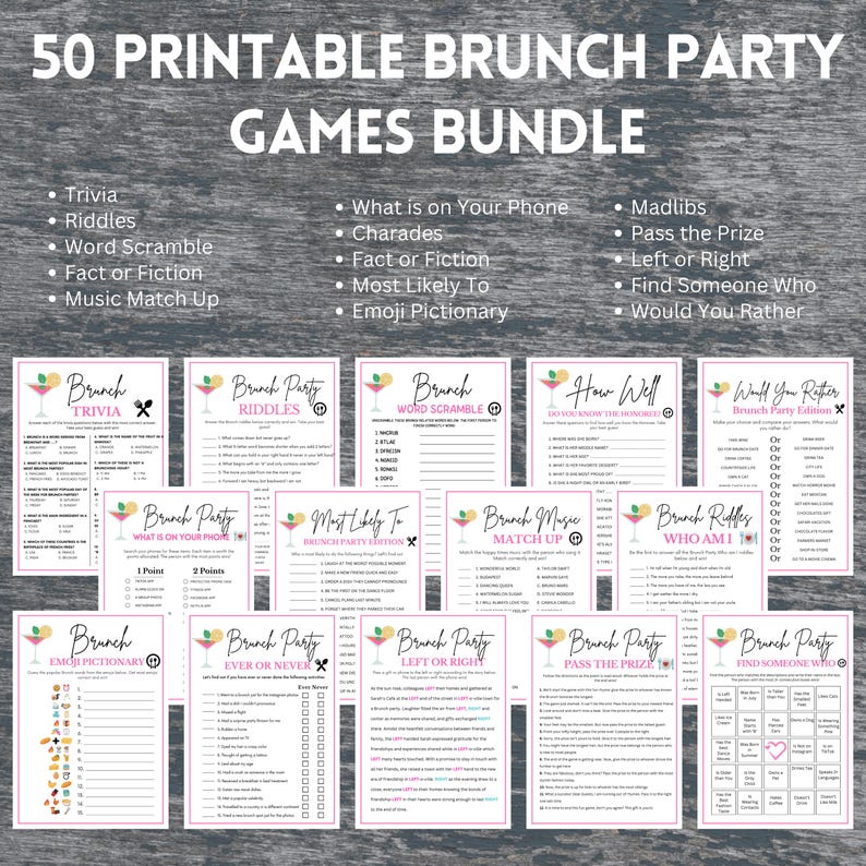 Brunch Party Games Bundle, 50 Game SUPER Bundle, Brunch Party Games ...
