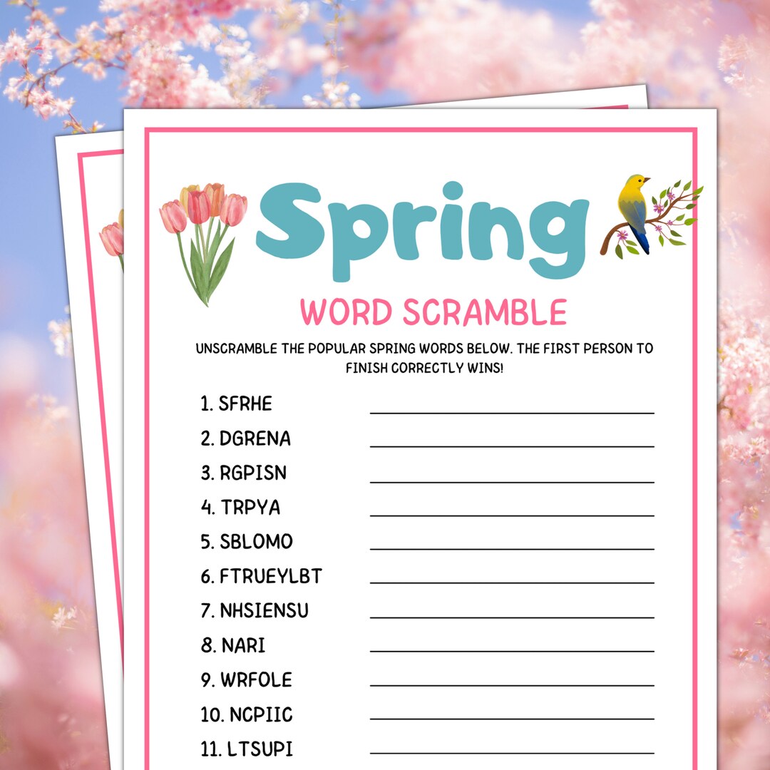 Spring Games, Spring Word Scramble, Spring Party Games, Spring Birthday ...