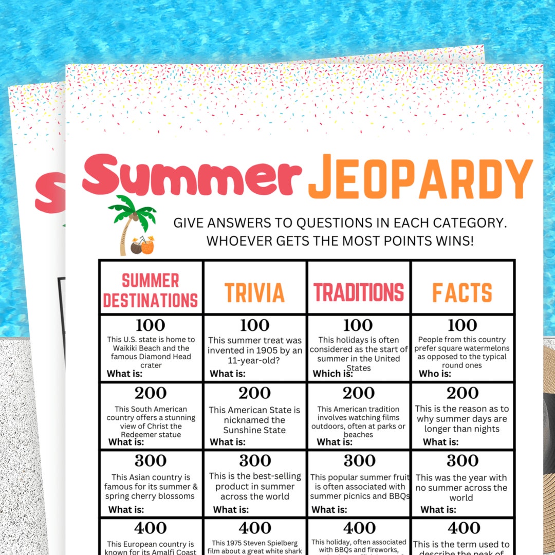 Summer Trivia, Summer Jeopardy, Summer Party Games for Kids, Summer ...