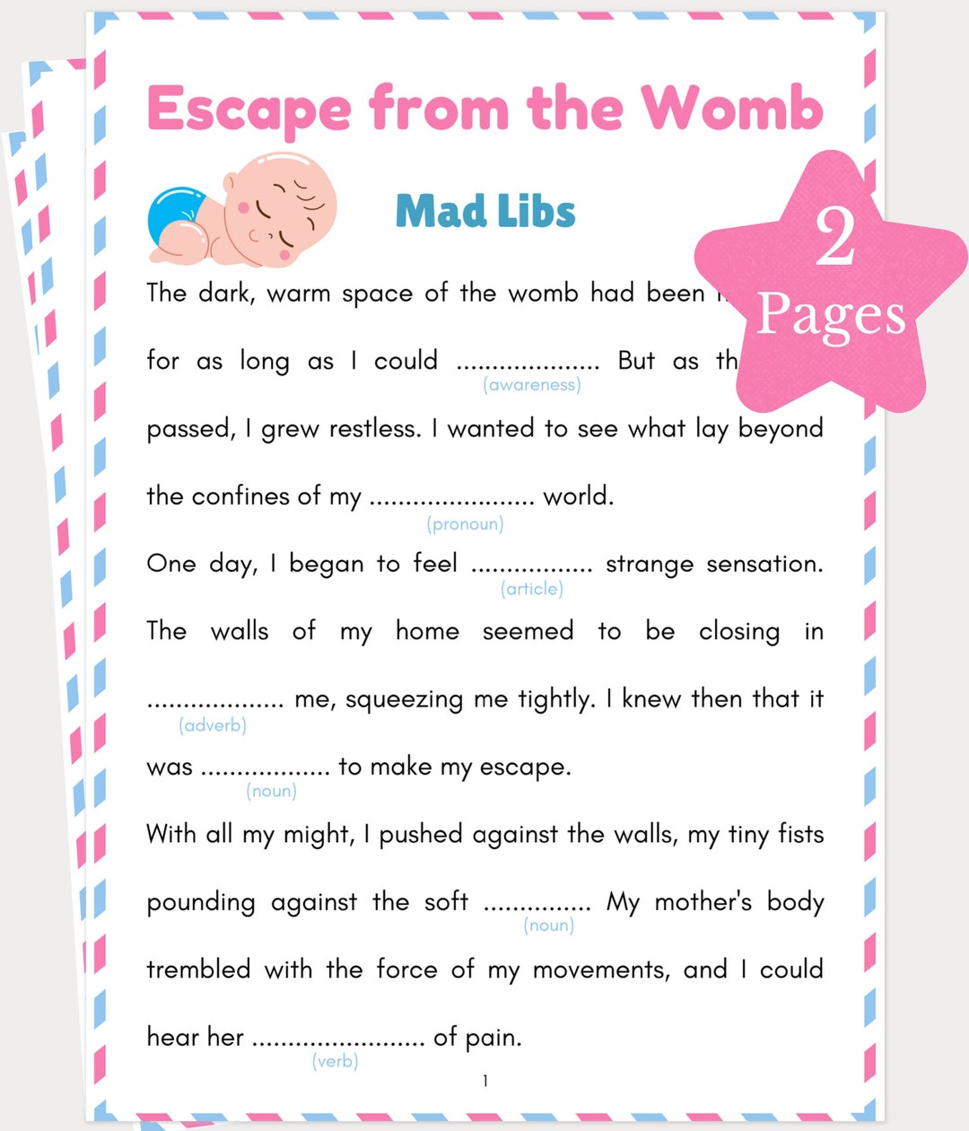 Mad Libs, Baby Shower Games, Baby Shower Mad Libs, Gender Reveal Party ...