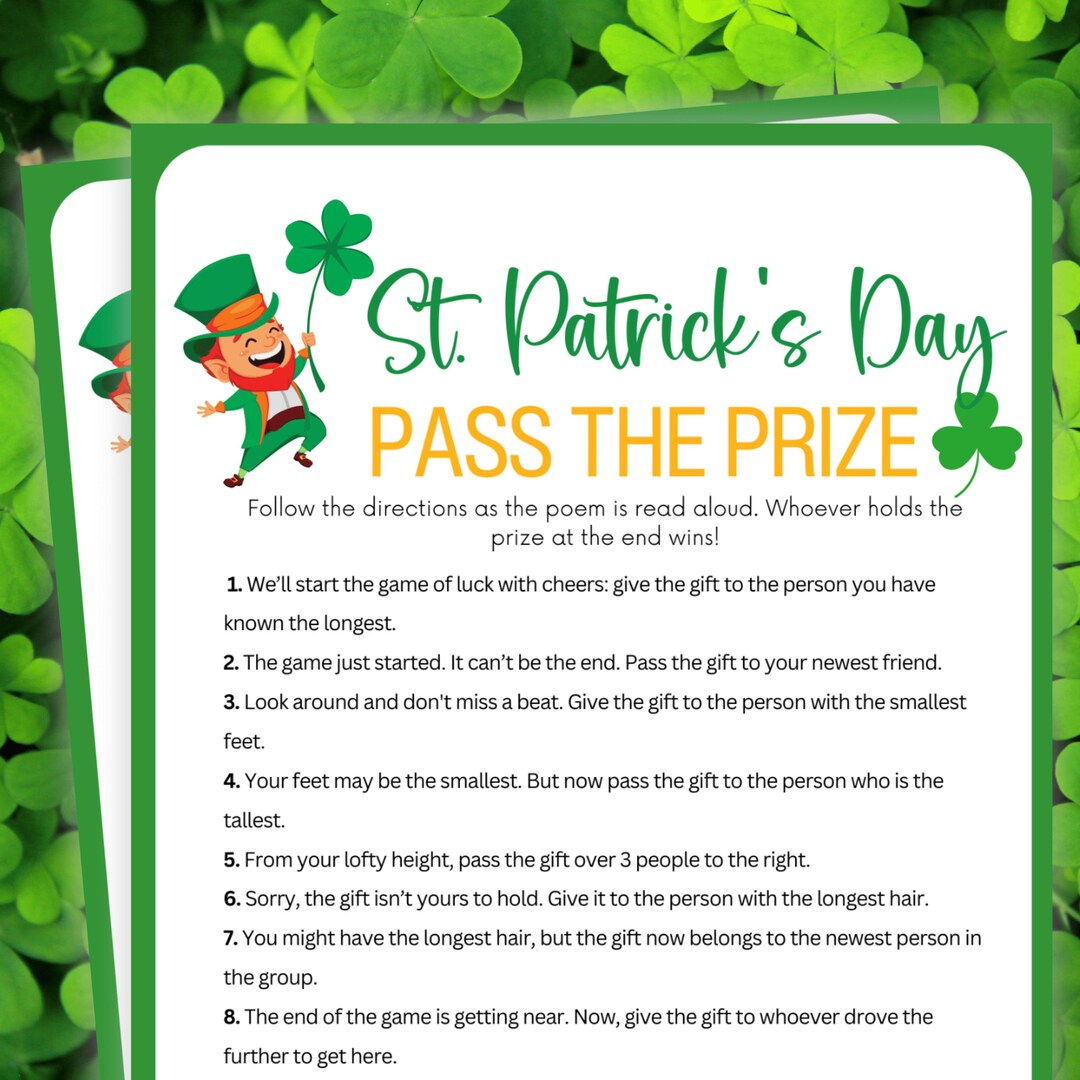 St Patricks Day Games, Pass the Prize, St. Patricks Party Games, Bible ...