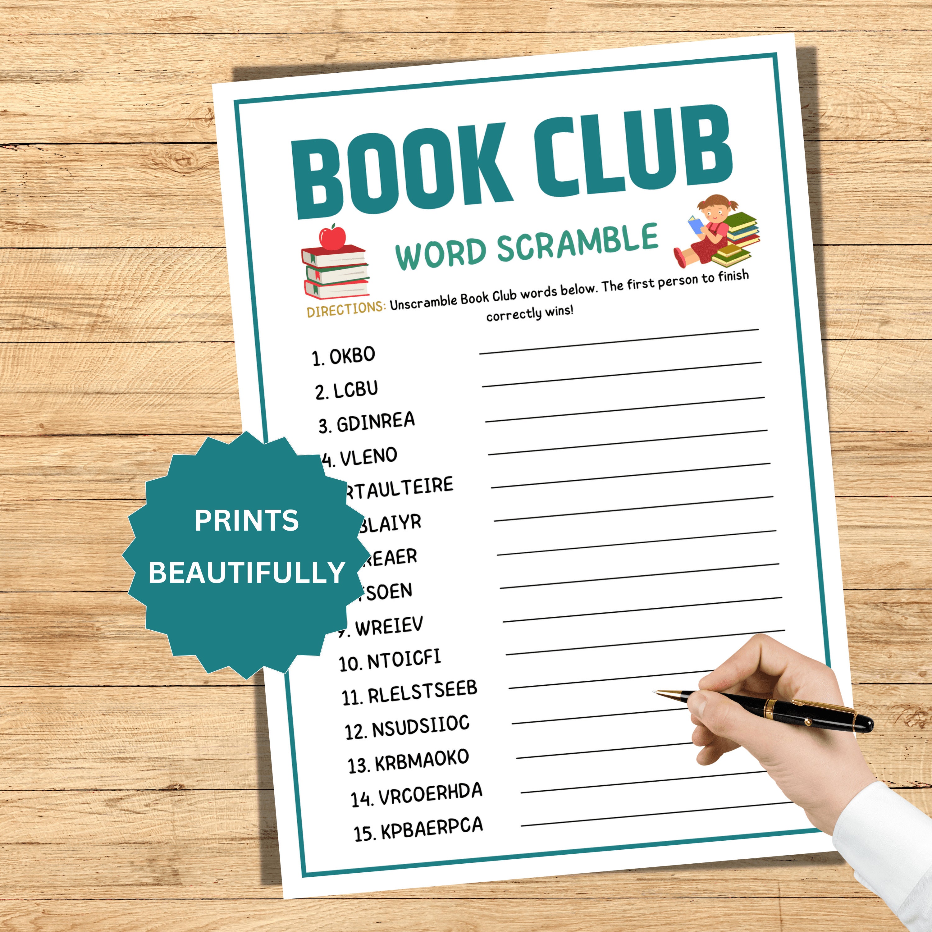 Book Club Games, Book Club Word Scramble, Book Club Party Games, Games ...
