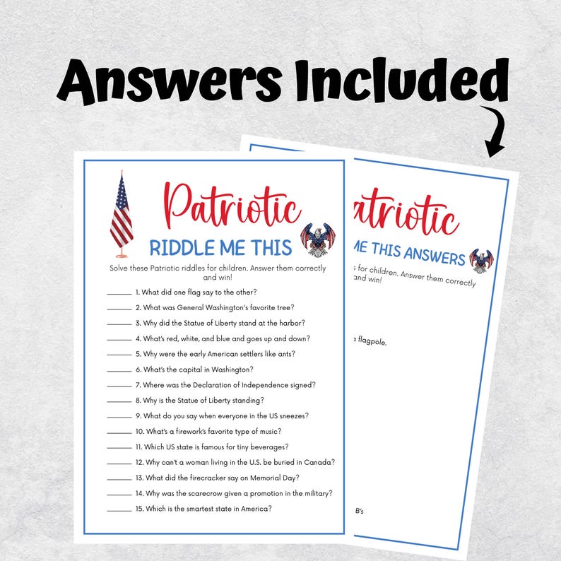 Patriotic Games, Riddles, Patriotic Trivia, 4th of July Games, Labor ...