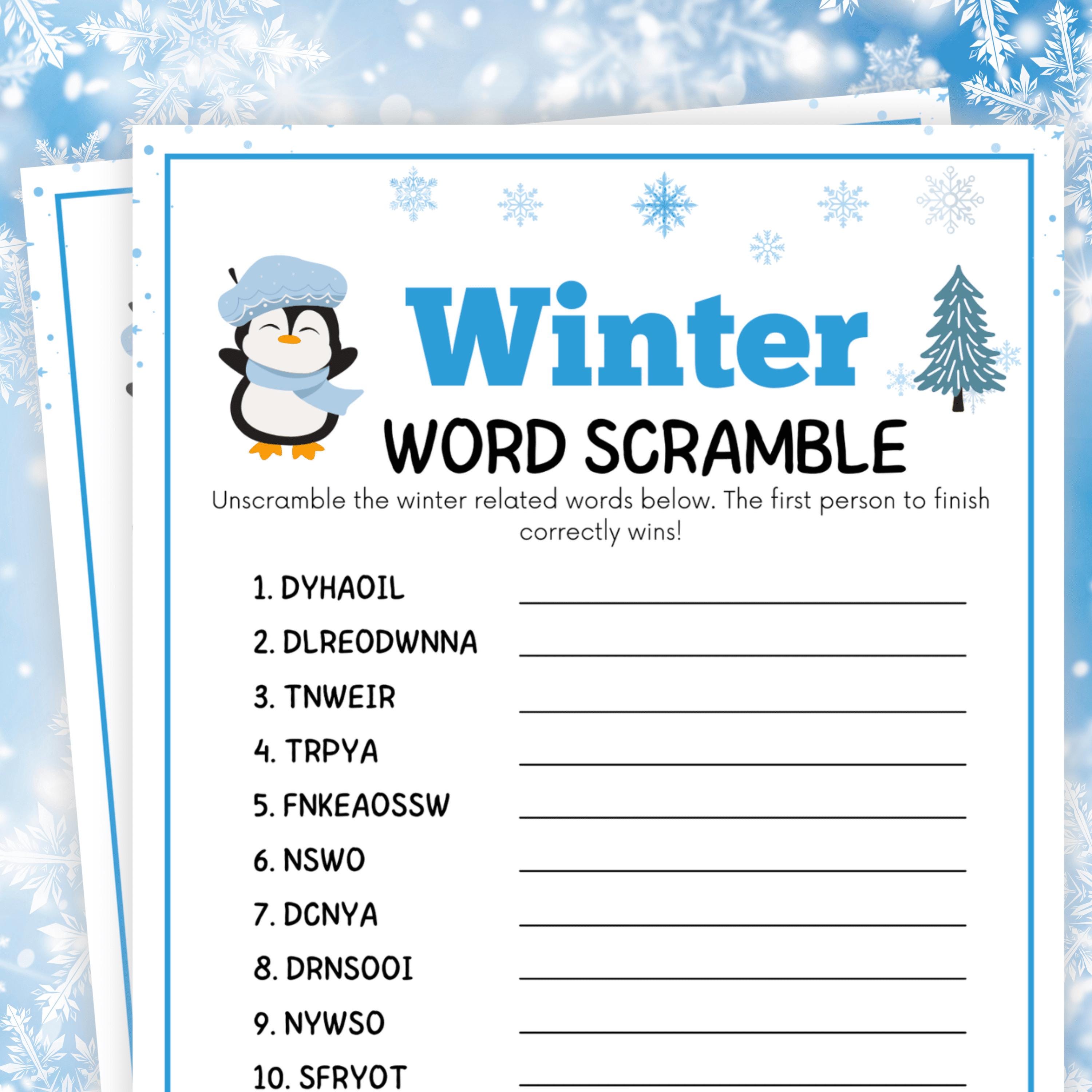 Winter Games, Word Scramble, Winter Party Games, Winter Birthday Game ...